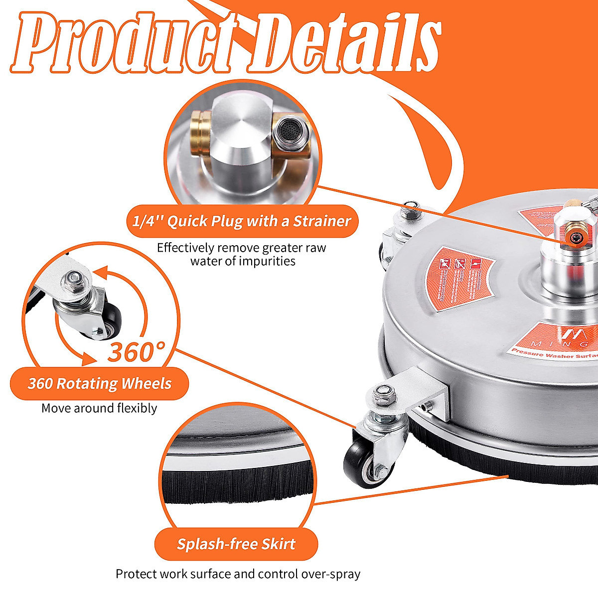 M MINGLE 14'' Pressure Washer Surface Cleaner Attachment, Pressure Washer Undercarriage Cleaner, Under Car Wash