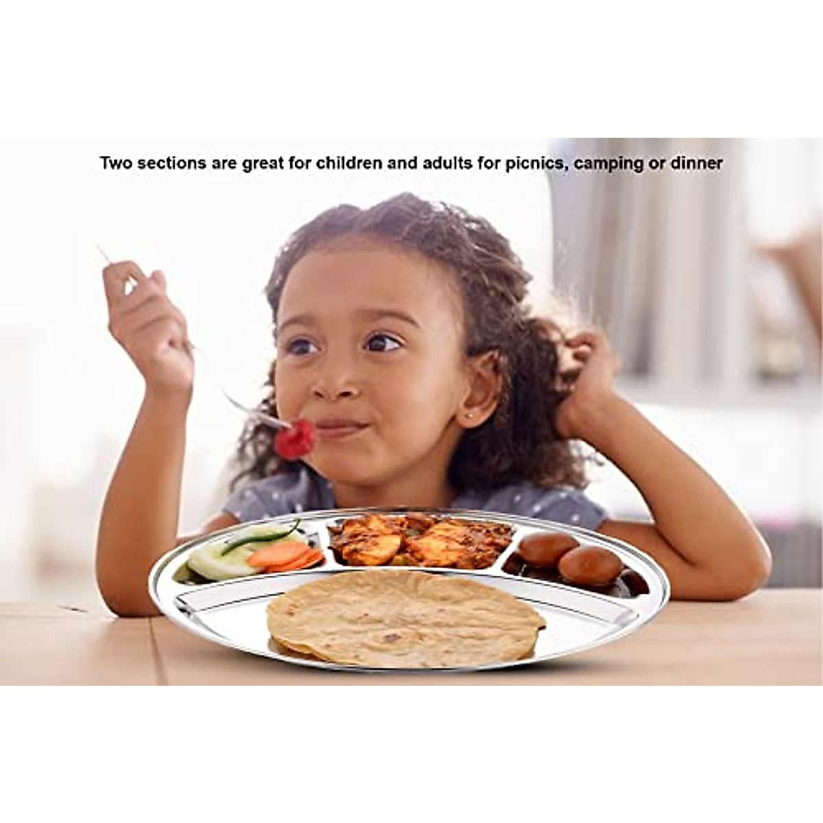 King International Stainless Steel Plates, Divided Dinner Plate Four Section Round Dinner Plates Set of 6, 11 Inches, Round Divided Dinner Plate, divided plates for adults, dinner plates