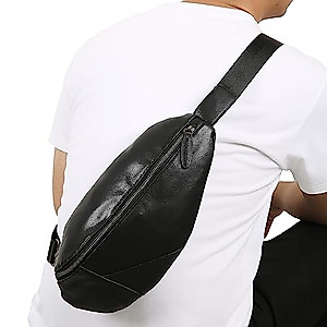 GZRHKJ Crossbody Bags for Women Men, Genuine Leather Small Sling Bag for Women Men，Handmade Chest Bag Shoulder Backpack——Black