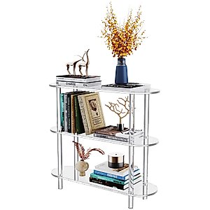 solaround Clear Bookshelf, Acrylic Bookcase with Open Book Shelf Console Table for Entryway Office Living Room Bedroom (3 Tier Clear)