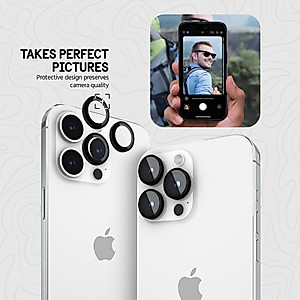 Pelican Camera Lens Protector w/ Aluminum Rings for iPhone 15 Pro Max/iPhone 15 Pro - 9H Tempered Glass - Durable Anti-Scratch, Anti-Shatter, HD View w/Night Shoot, Case Friendly, Easy Install - Black