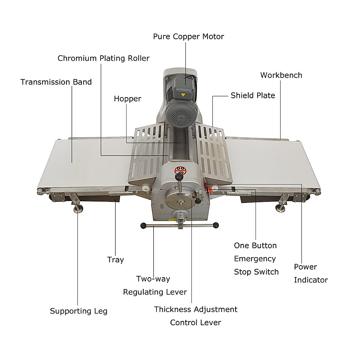 TECHTONGDA Commercial Dough Sheeter Laminated Dough Sheeter Fondant Flattener Pastry Sheeter Countertop Pizza Pasta Press Machine with 65x15.7" Conveyor Belt Professional Bakery Equipment