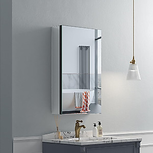 Quavikey Medicine Cabinet with Aluminum Recessed or Surface Mount Bathroom Mirror with Storage 16x26 Inch, Black