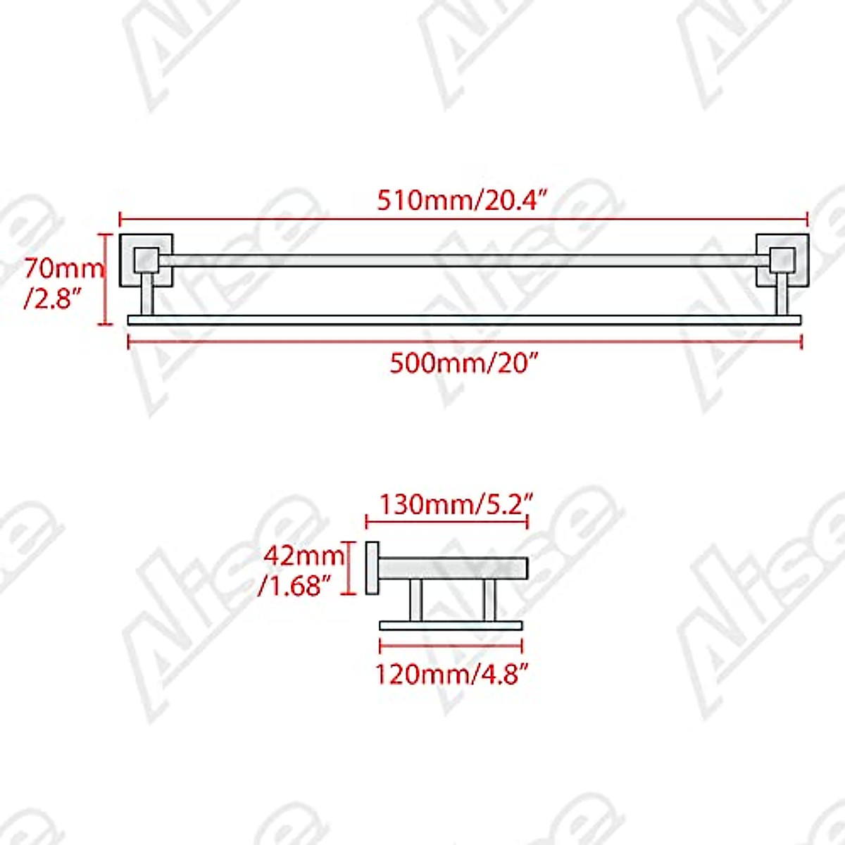 Alise GC2000-LS SUS 304 Stainless Steel Bathroom Glass Shelf Wall Mount 20 Inch,Brushed Nickel