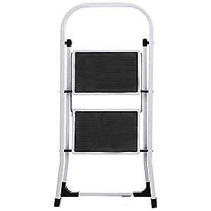 Amazon Basics Step Stool - 2-Step, Steel with Anti-slip Mat, 200-Pound Capacity, White and Black