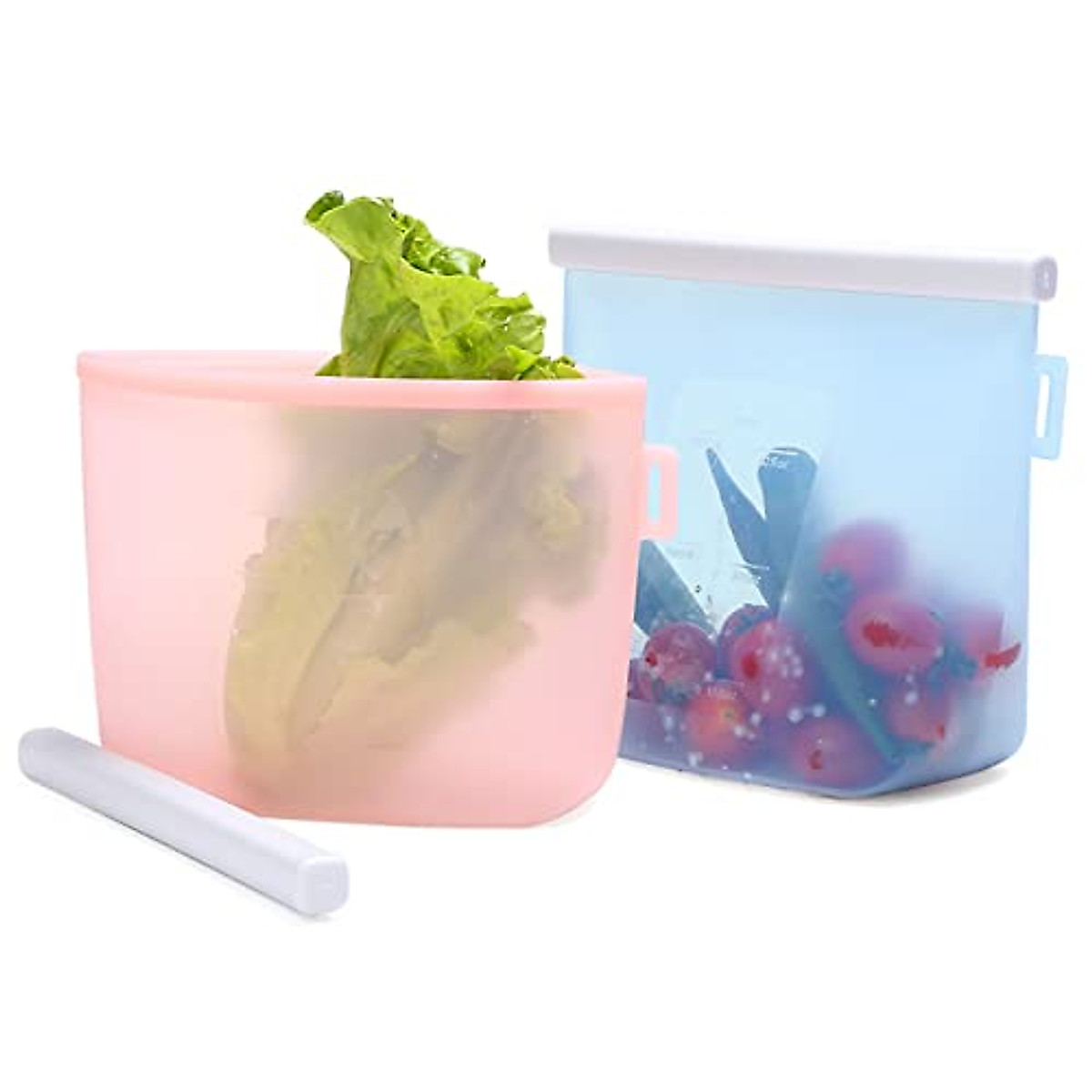 2-Pack Reusable Silicone Storage Bags, BPA FREE Silicone Snack Sandwich Bags Container with Leakproof Lids for Food, Travel, Makeup | Freezer, Oven, Microwave, Dishwasher Safe