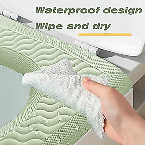 Reusable Toilet Seat, Bathroom Toilet Seat Cover Pads with Handle, Waterproof EVA Soft Pad Self-Adhesive Toilet Seat Cover Pads (Grey & Light Green)…