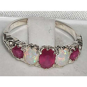 LetsBuyGold 925 Sterling Silver Real Genuine Ruby and Opal Womens Band Ring - Size 11