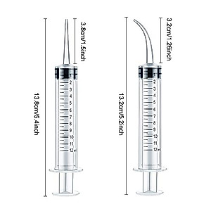 12 ml Plastic Syringes Set, Dental Syringe with Curved Tip and Straight Tip, Disposable Irrigation Syringe Mouthwash Cleaner for Oral Care, Animal Feeding, with Measurement (20 Pieces)