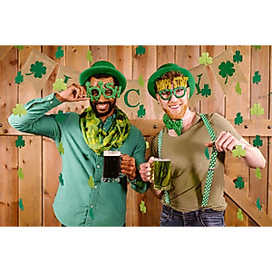 St Patricks Day Decorations, Lucky Shamrock Garland Banner, Patrick's Day Burlap Banners with 4 Glitter Shamrock Garland - NO DIY