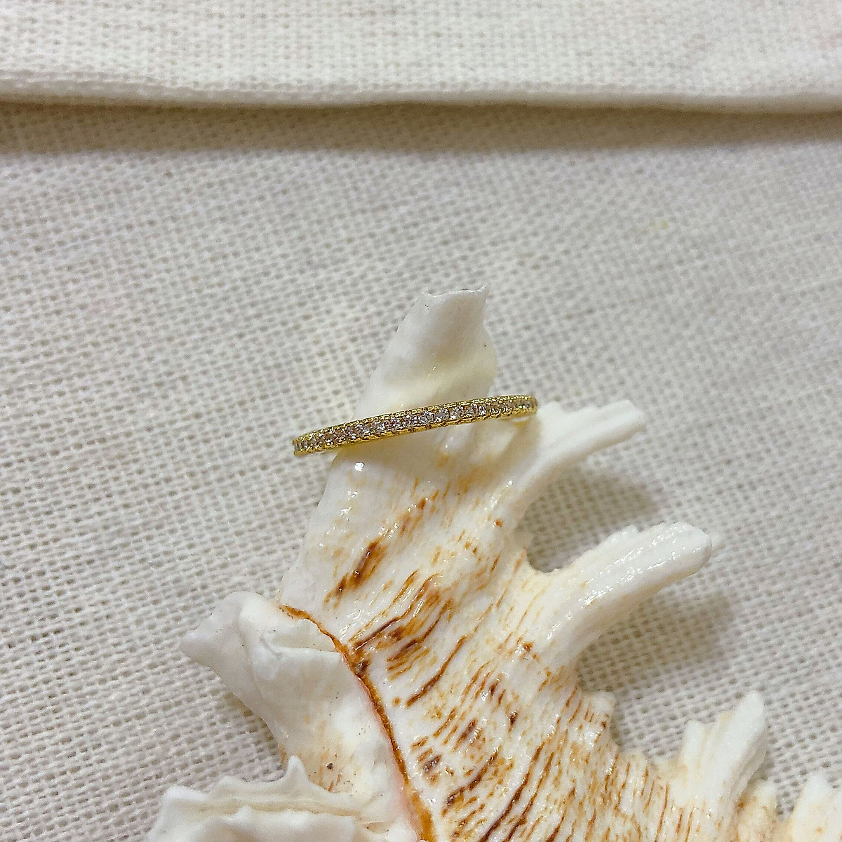 Cubic Zirconia Micropaved Classic Petite Wedding Band Dainty Skinny Stacking Ring (Gold, 5)