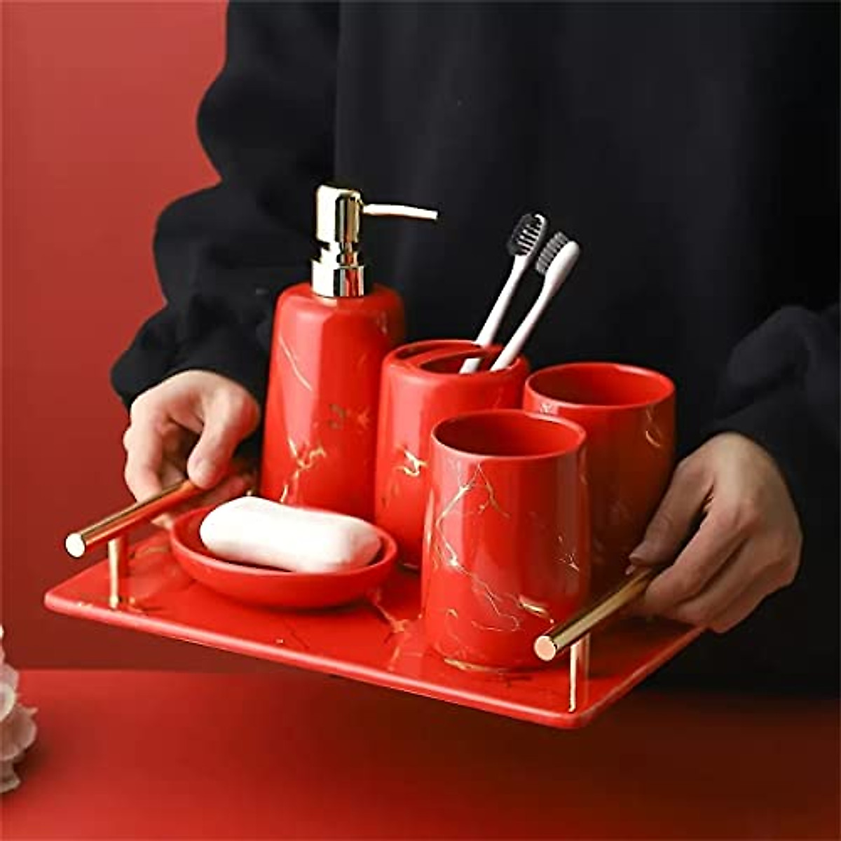 CZDYUF Marriage Newly Married Housewarming Gift Ceramic Bathroom Five-Piece Wash Set Bathroom Supplies