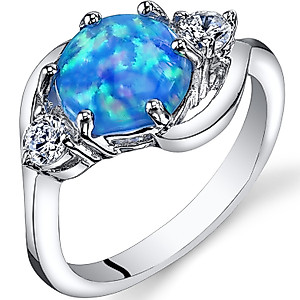Created Powder Blue Opal 3 Stone Ring Sterling Silver 1.25 Carats Size 9