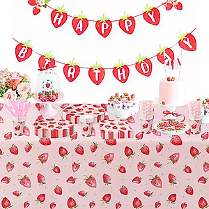 YJRJSC Strawberry Party Decorations Tableware - Strawberry Birthday Party Supplies, Paper Plate, Cup, Napkin, Tablecloth, Disposable Cutlery, Berry Sweet Birthday Baby Shower Decorations | Serve 24