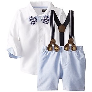 Mud Pie Baby-Boys Newborn Suspender Short Set, Chambray, 6-9 Months