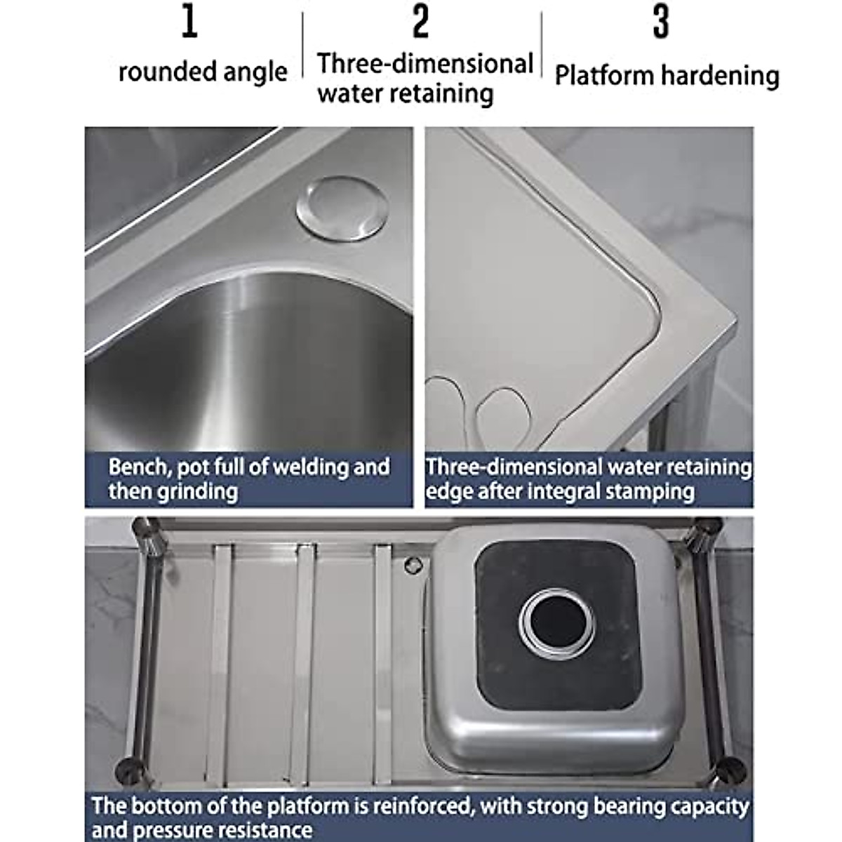 Freestanding Stainless Steel Sink, Commercial Restaurant Sink, Outdoor Single Bowl Station Utility Sink for Bar Restaurant Kitchen Hotel and Home 1 Compartment Sink with Drainer Unit and Tap