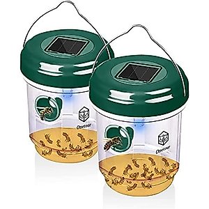 outtkitywi Wasp Traps for Hunting Wasps, Bees, Hornets, Insects, Yellow Jacket Traps, Wasp Trap Catcher, Reusable Solar Powered Hanging for Outdoor, 2 Packs