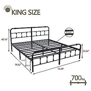 ZIRUWU King Size Metal Platform Bed Frame with Headboard Footboard Extra Strong Support No Box Spring Needed Noise Free Easy Assembly Black