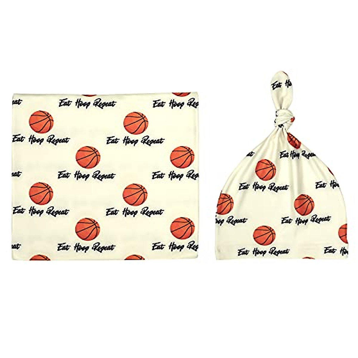 Sport Baby Swaddle Blanket - 2 Pack Swaddling Receiving Blanket with Headband - Baby Shower Newborn Gift (Basketball)