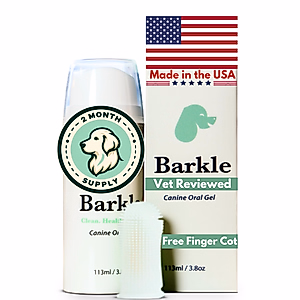 Barkle Dog Teeth Cleaning Gel | Best Dog Tooth Brushing Kit | Vet Reviewed to Eliminate Plaque, Tartar & Bad Breath | Toothpaste Replacement | Dog Breath Freshener | Free Finger Brush (Mint - 60 Days)