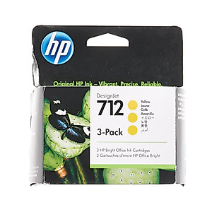 HP 712 Yellow 29-ml 3-Pack Genuine Ink Cartridges (3ED79A) for DesignJet T650, T630, T230, T210 & Studio Plotter Printers