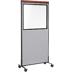 Global Industrial 36-1/4"W x 100-1/2"H Deluxe Mobile Office Partition Panel with Partial Window, Gray