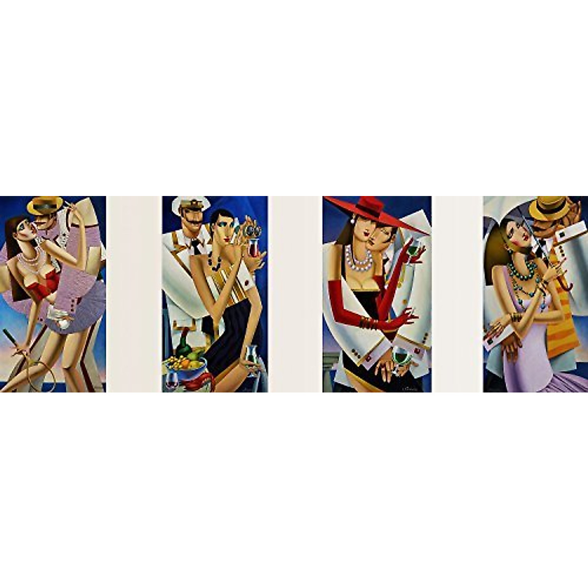 Meet'n'Green Temptation - polyptych with 4 of single paintworks (Tennis + Cruise + Meeting + Green Wine)