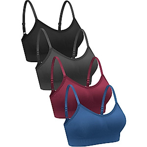 Geyoga 4 Pieces Neck Bralettes Wireless Cami Bra Tank Top Sports Bra for Women Girls(Small,Black, Dark Grey, Dark Red, Blue)