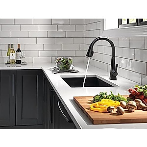 Delta Faucet Lenta Pull Down Kitchen Faucet Black, Soap Dispenser Included, Kitchen Sink Faucet, Faucet for Kitchen Sink with Magnetic Docking Spray Head, Matte Black 19802Z-BL-DST