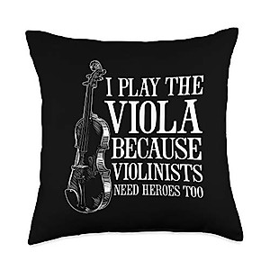 Orchestra Music Lover Gift for Musician Funny Viola Player Because Violinists Need Hero Too Throw Pillow, 18x18, Multicolor