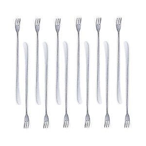 [JSeven] Long Handle Forks, Stainless Steel Dessert Forks, Fruits, Pickles Forks, Fancy Table Forks (12 Pcs)