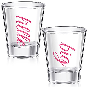 Lounsweer 2 Pcs Sorority Big Little Shot Glasses with Thick Base Big Little Sorority Gifts 2 oz Tequila Shot Glasses Mini Glass Cups Clear Shot Glass for Big Sister Little Sister Glassware(Pink)