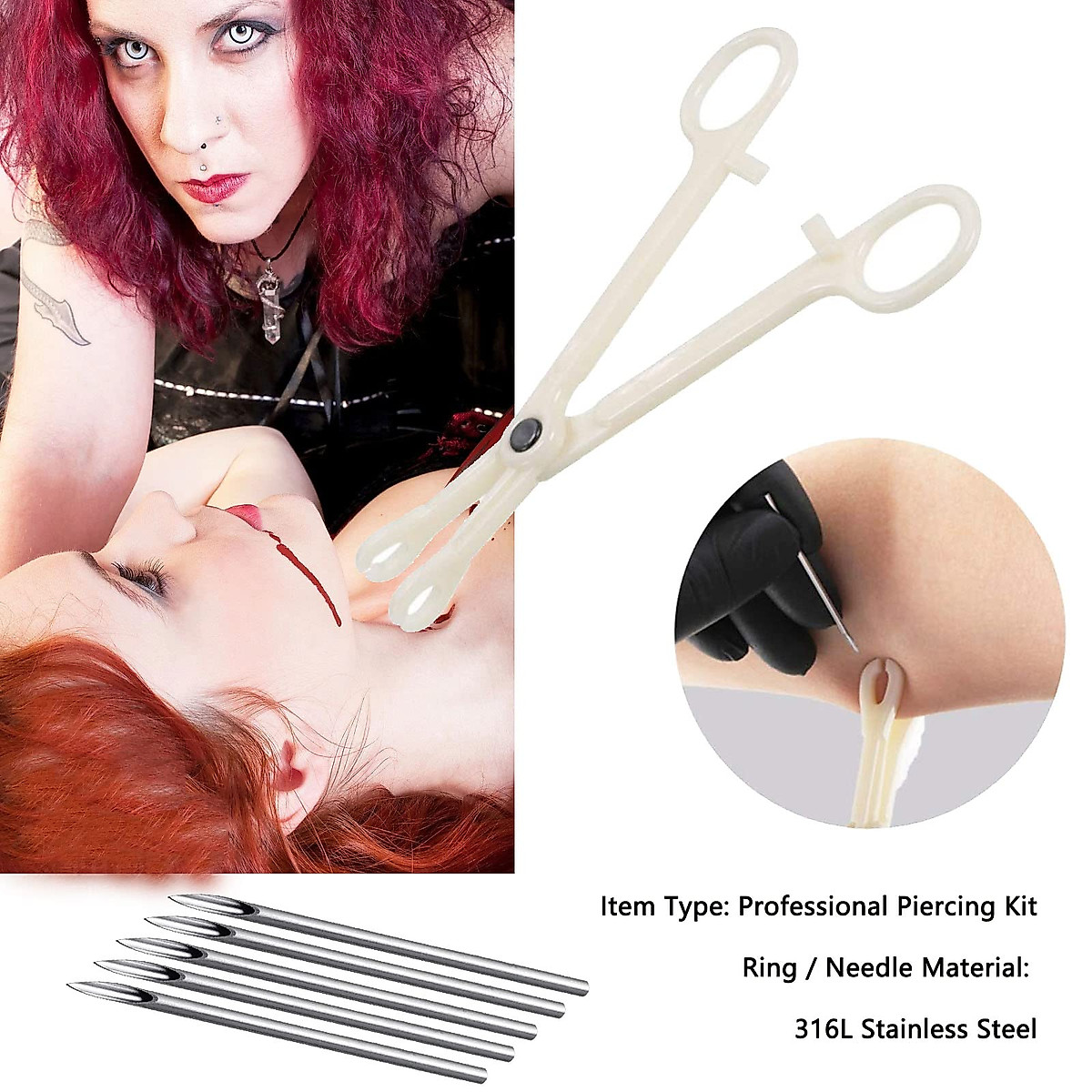 Piercing Kit,Urknall 35pcs Nose Piercing Kit 14G Piercing Needles with Piercing Clamps Stainless Steel Nose studs Nose ring for Nose Piercing Supplies