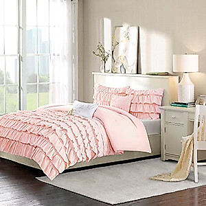 Intelligent Design Cozy Comforter Casual Waterfall Multi Layer Ruffle All Season, Hypoallergenic Cover, Soft Bedding Set with Matching Sham, Decorative Pillow, Twin/Twin XL(68"x90"), Blush