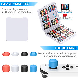 Accessories Bundle for Nintendo Switch OLED Model, MENEEA Carrying Case & Screen Protector, Clear Cover Protector, Grips & Charger Dock for Joycons, Steering Wheels, Console Stand & Game Card Case