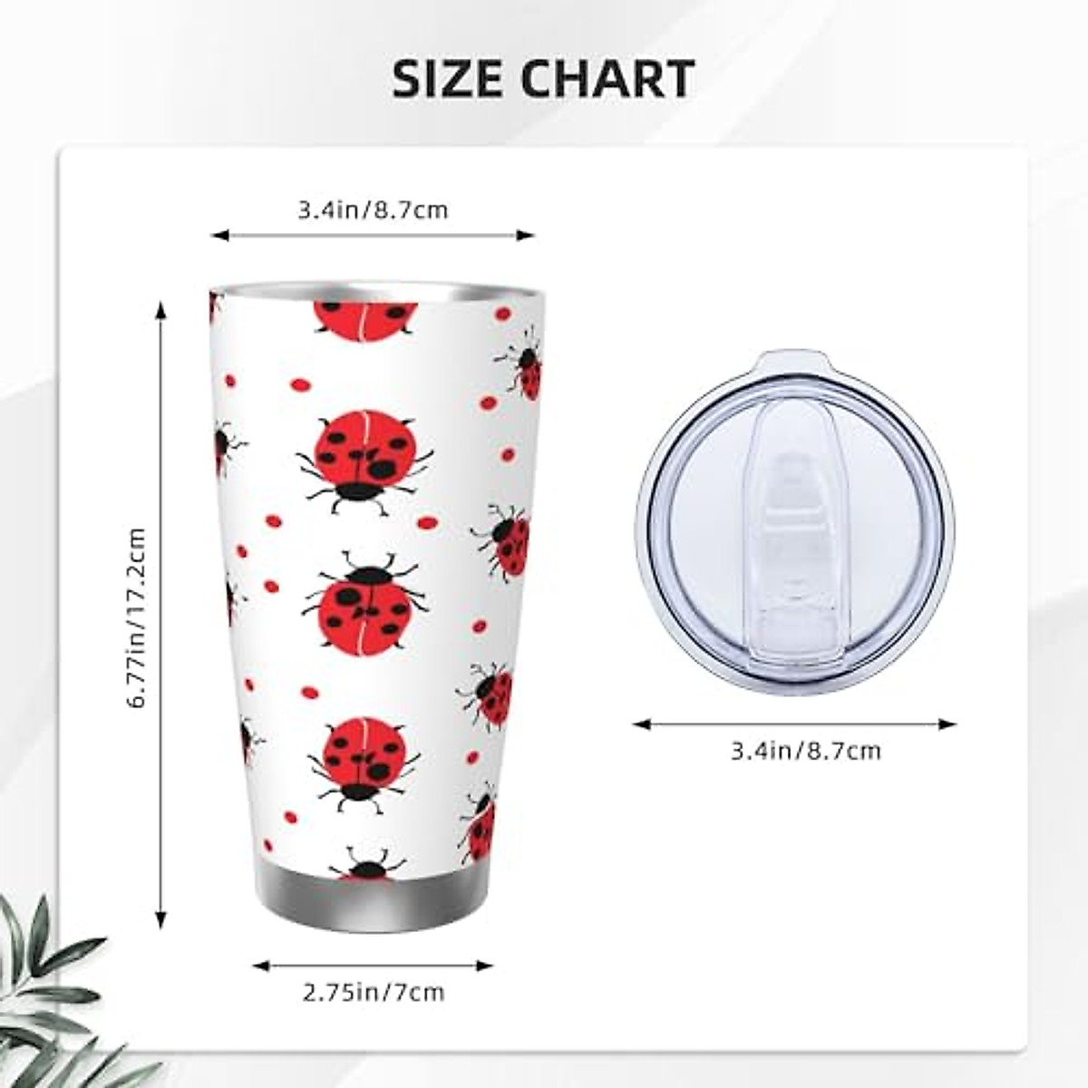 AYCZN Ladybugs Pattern 20 OZ Tumbler Stainless Steel Travel Coffee Mug, Cute Bird Insulated Water Bottle with Lid and Straws Leakproof Thermal Cup
