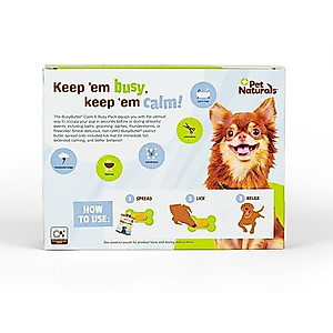 Pet Naturals Calm and Busy Pack with 6 Pouches of BusyButter Calming Peanut Butter and Premium Lick Mat with Suction Cups