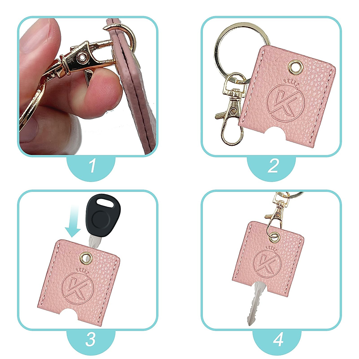 KRSURERICHER Universal Leather Key Sleeve, Key Covers, 3pcs Keychain Key Fod Protector for Broken Keys Car Keys (Pink)