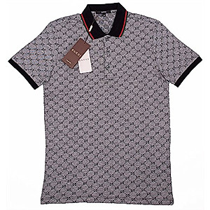 Gucci Polo Shirt, Mens Gray Short Sleeve Polo T- Shirt GG Print (L)
