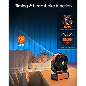 Peouix Portable Rechargeable Camping Fan - 20000mAh Cordless Battery Powered Fan with LED Lantern, Remote Auto Oscillating USB C Table Battery Operated Tent Fan for Travel Outdoor Beach