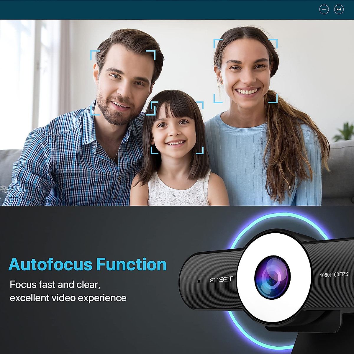 EMEET 1080P Webcam with Microphone - 60FPS Streaming Camera with Light, 3 Level Lights, 2 Noise-Cancelling Mics, C970L Computer Camera with Privacy Mode, Autofocus HD Webcam for Meeting/Gaming/Class