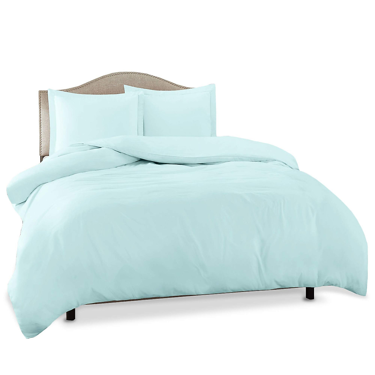 Clara Clark Duvet Cover Ultra Soft Double Brushed Microfiber - Comforter Cover with Button Closure and 2 Pillow Shams, Light Blue, Full - 80"x90"