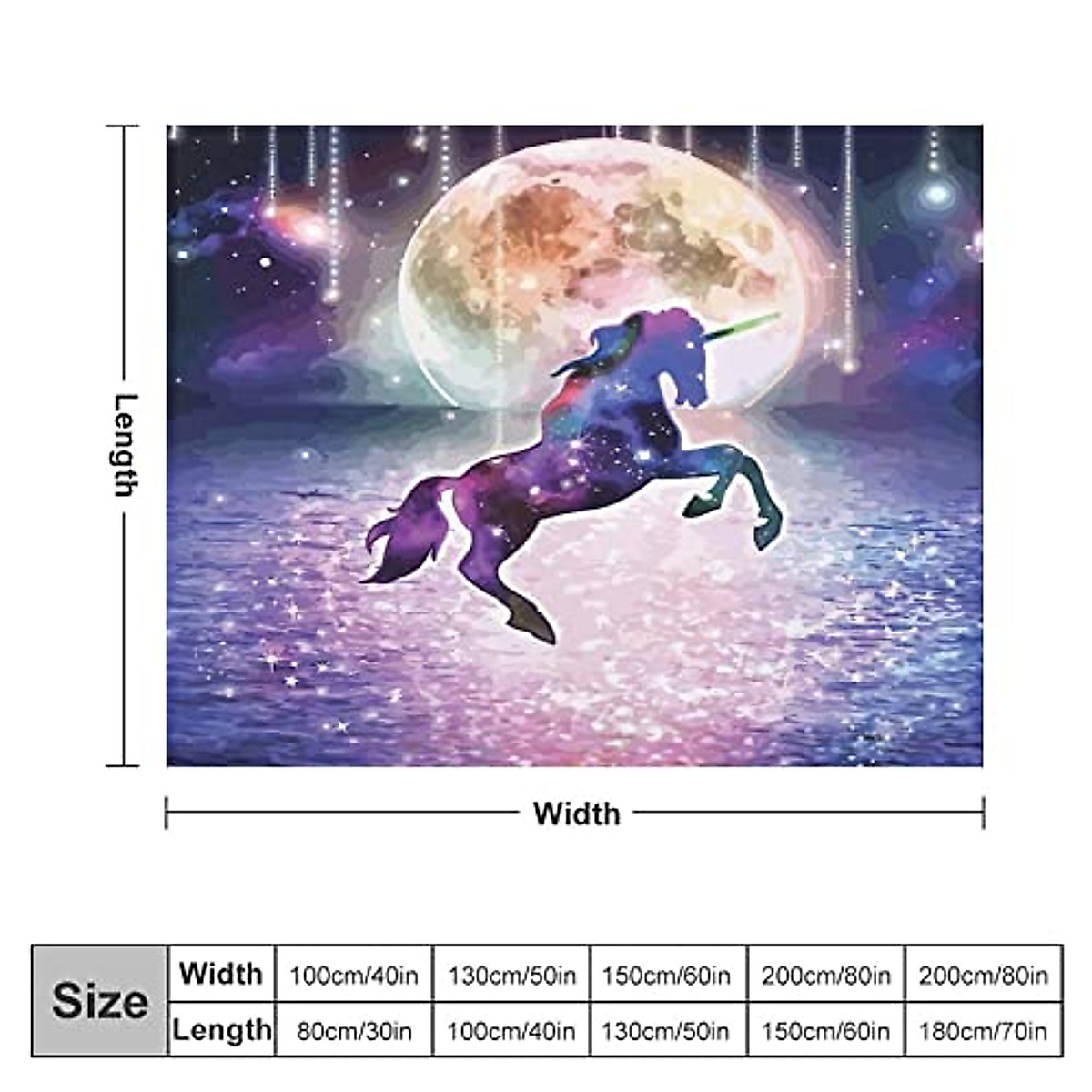 Colourful Unicorn on Ocean in Night Flannel Fleece Throw Blanket Soft Warm Lightweight Fuzzy Plush Blankets for Bed Couch Sofa 70"x80"