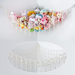 Stuffed Animals Hammock Net Toy Storage Organizer, Unicorn Castle Stuffed Animals Storage Toy Holder Boho Wall Hanging Décor for Nursery Kids Play Room Bedroom,White