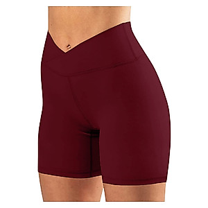 Bblulu Women's High Rise Cross Waist Yoga Shorts, Sports Workout Running Biker Shorts High Waisted Booty Hot Short