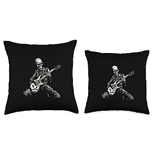 Halloween Skeleton Rock Star Guitar Skeleton Playing Bass Rock and Roll Throw Pillow, 18x18, Multicolor