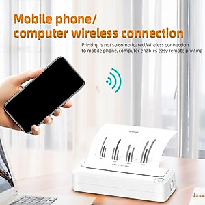 Portable Printer Wireless for Travel Thermal Printer A4 Thermal Paper, Inkless Printer Mobile Office(White)