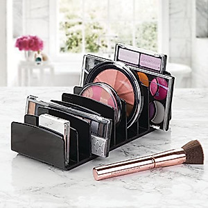 mDesign Plastic Divided Cosmetic Palette Organizer with 9 Sections - Makeup Storage for Bathroom Vanity, Cabinet, Drawer - Holds Eyeshadow, Blush, Powder - Lumiere Collection - Black