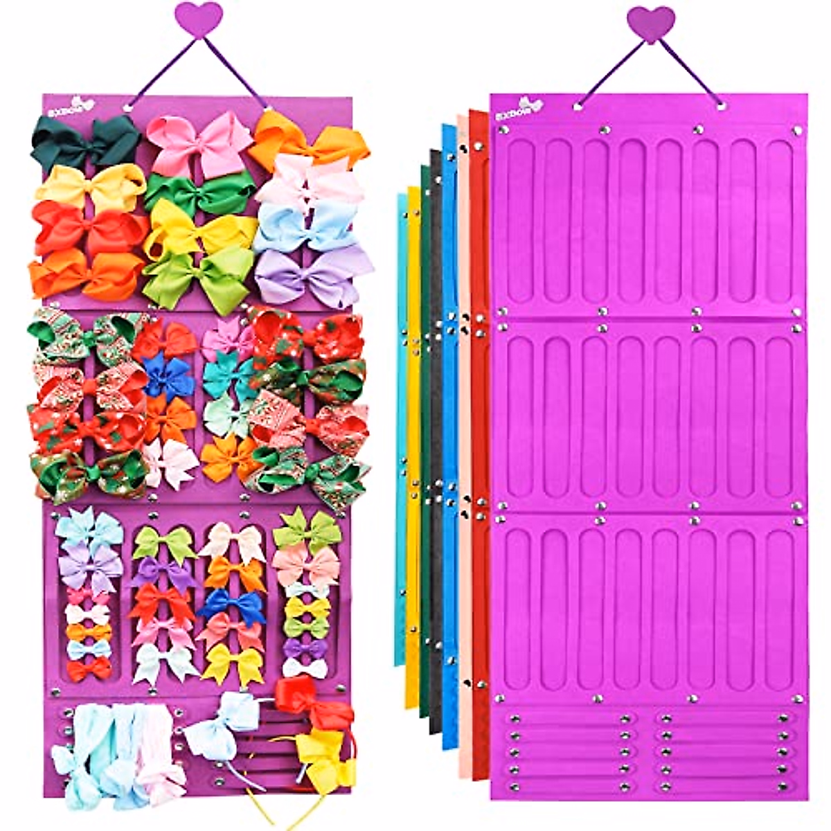 Hair Bow Holder, Bow Organizer for Girls with 27 Ribbons, Hair Clip Holder Organizer, Headband Holder for Baby Girls, Kids Hair Accessories Organizer (Purple)