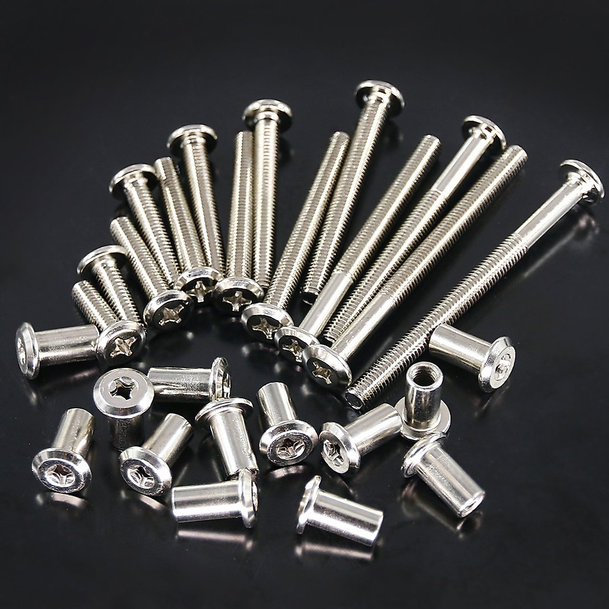 Hilitchi 120-Pcs M6 x 25/35 / 45/55 / 65 / 75mm Rivet Phillip Countersunk Head Screws Bolts Dowel Barrel Nuts Assortment Kit for Furniture Hardware Fitting